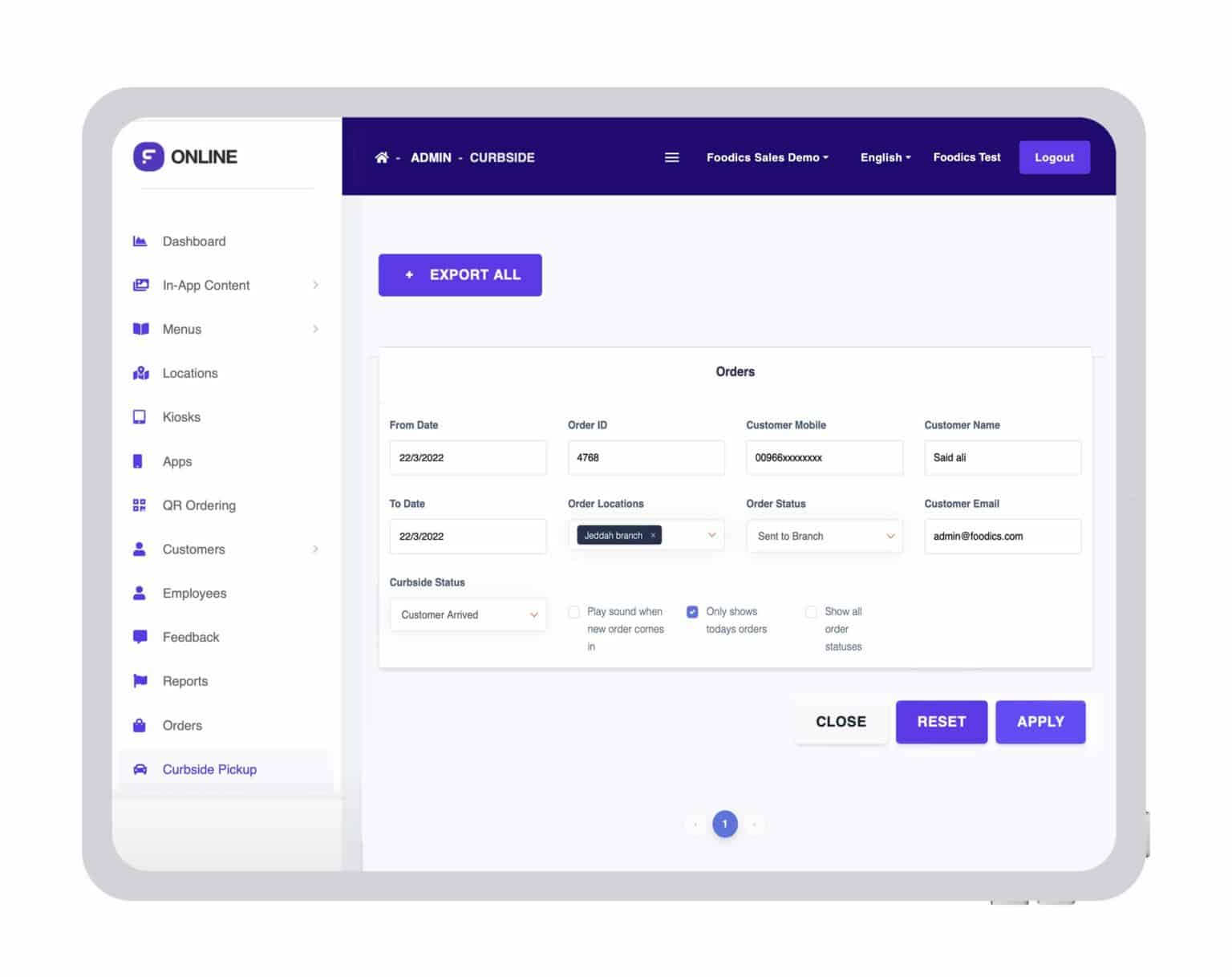 Online Features - Foodics