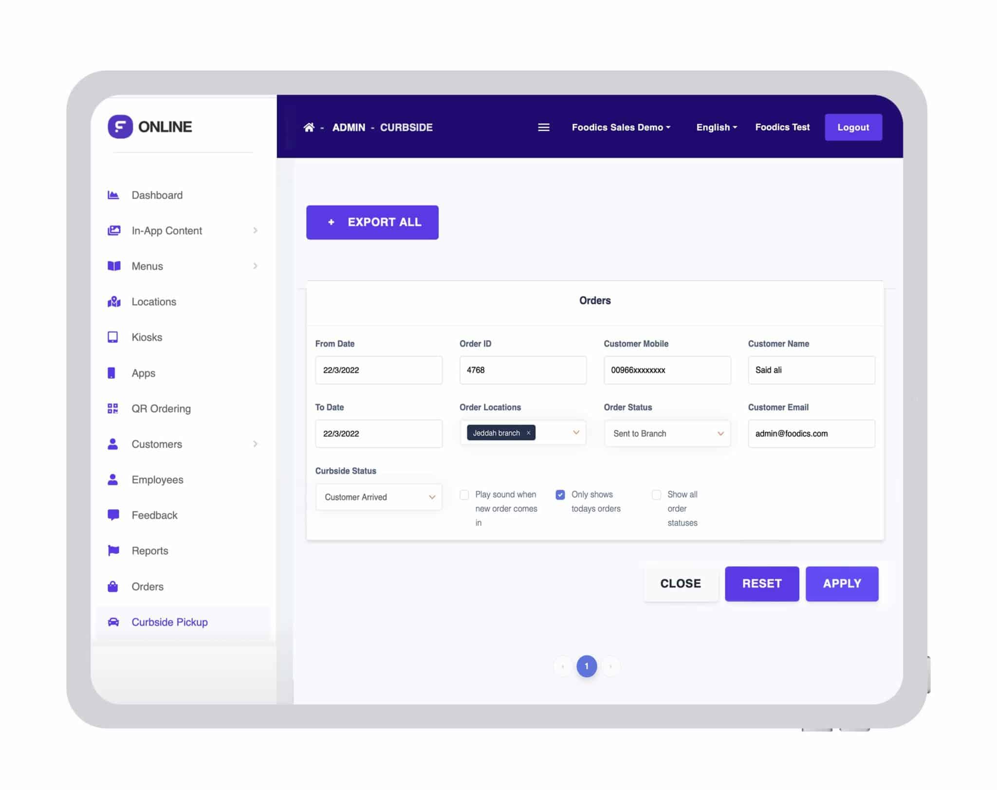 Online Features - Foodics
