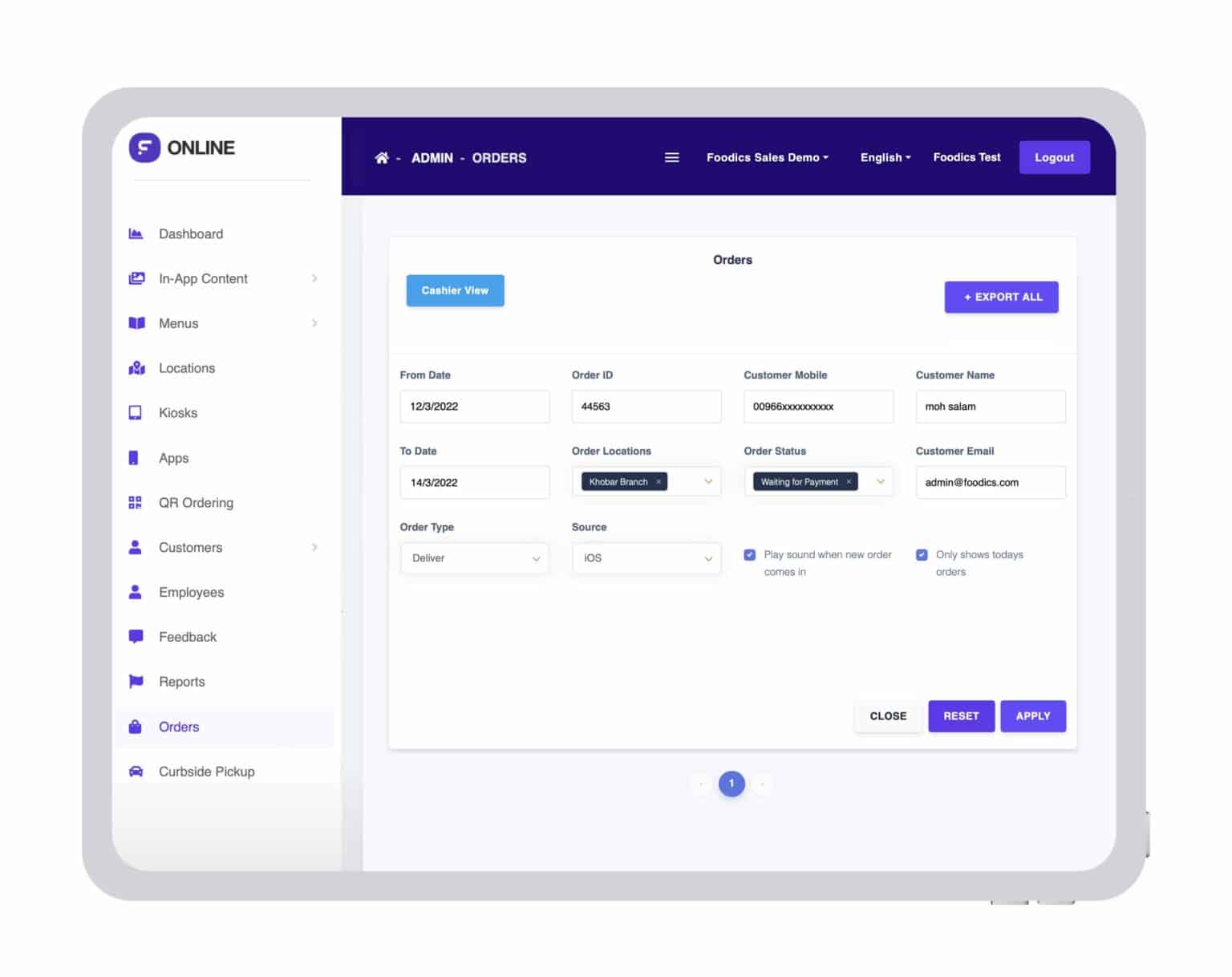 Online Features - Foodics